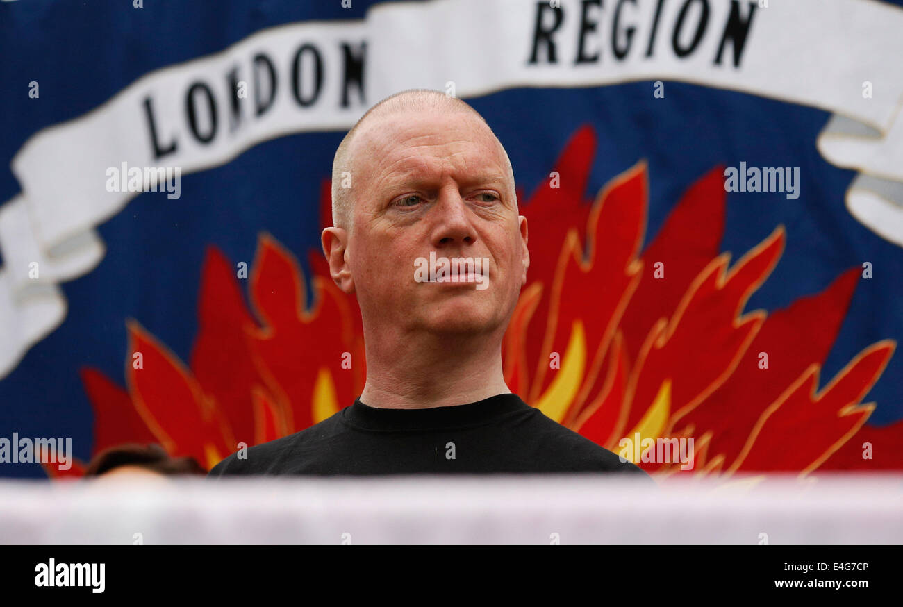 Matt Wrack, General Secretary of the Fire Brigades Union, speaking at a ...