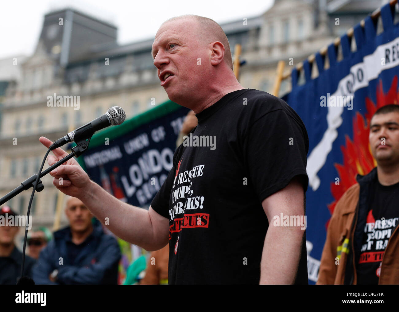 Matt Wrack, General Secretary of the Fire Brigades Union, speaking at a ...