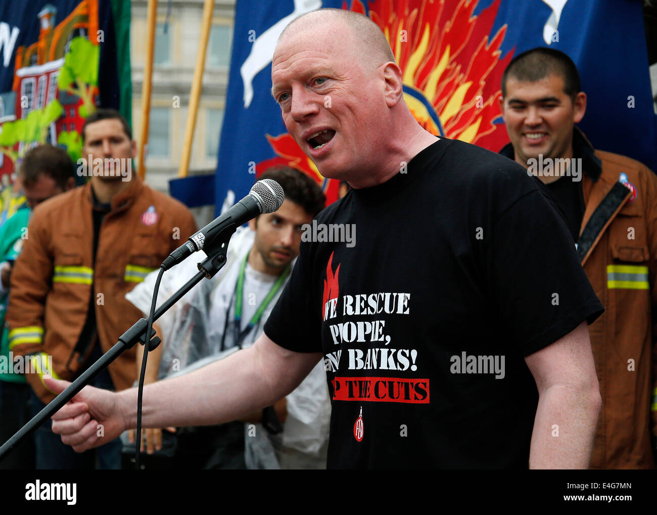 Matt Wrack, General Secretary of the Fire Brigades Union, speaking at a ...