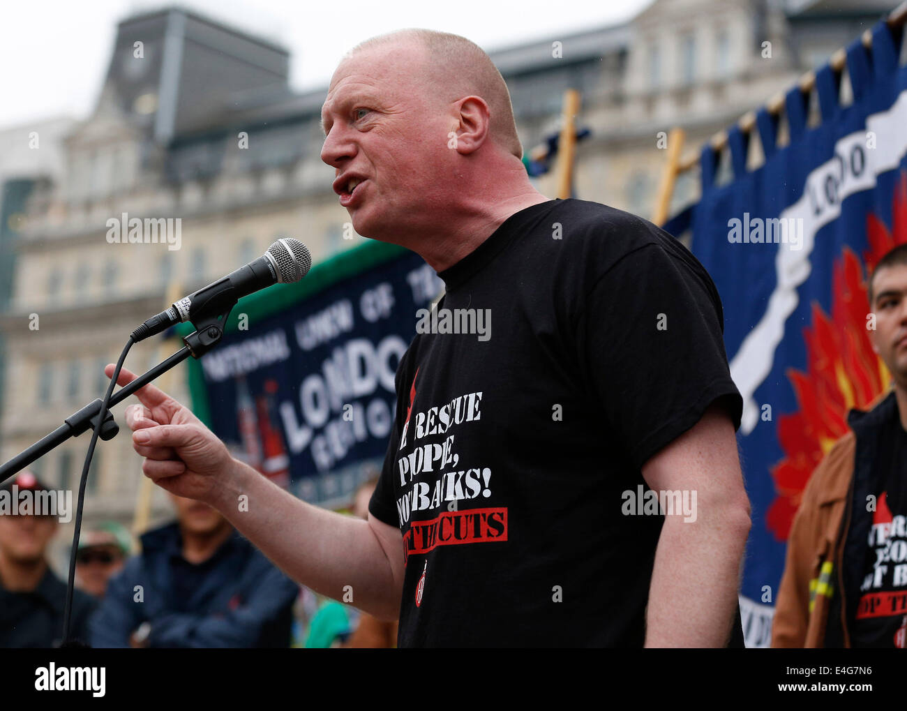 Matt Wrack, General Secretary of the Fire Brigades Union, speaking at a ...