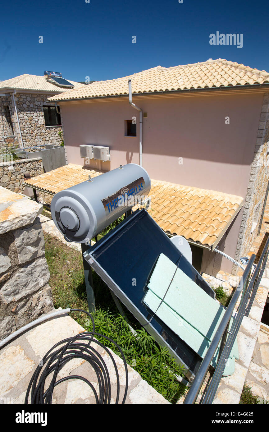 Solar thermal panels for heating hot water on house in Sivota, Greece ...