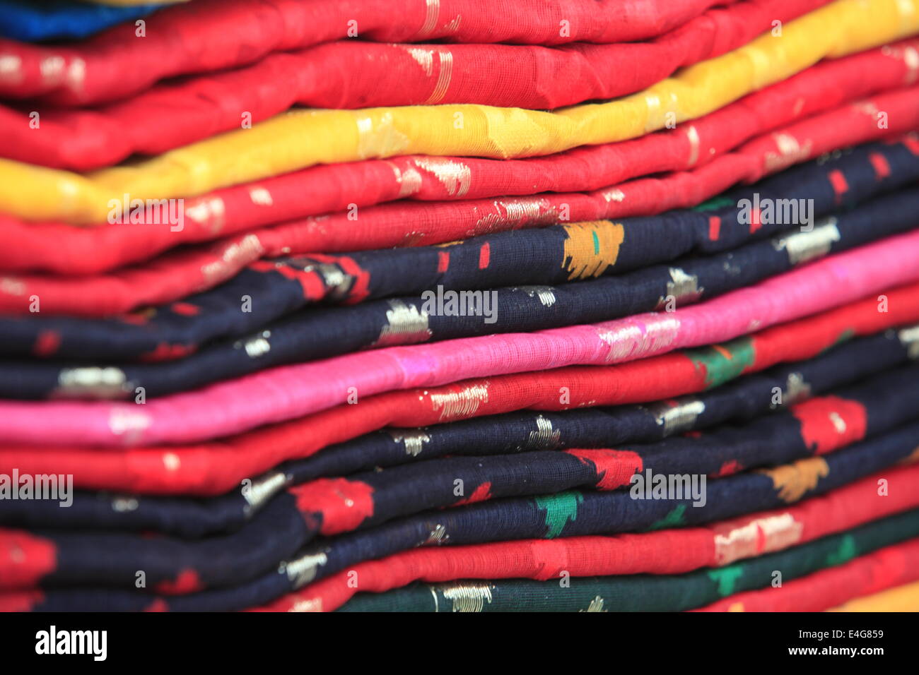Jamdani Sharee's hole sale market. A sharee is the traditional garment ...