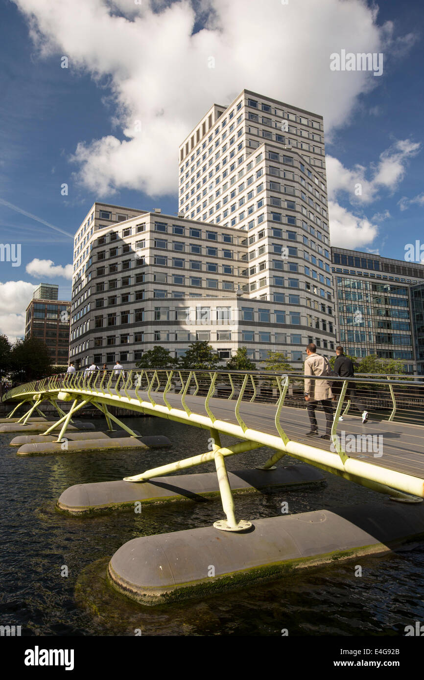 A bridge over docklands towards Canary wharf, London, UK Stock Photo ...