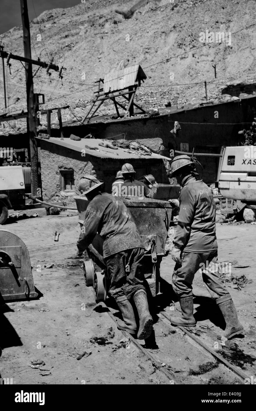Mineworkers in Potosi, Cerro Rico, Bolivia, black and white Stock Photo ...
