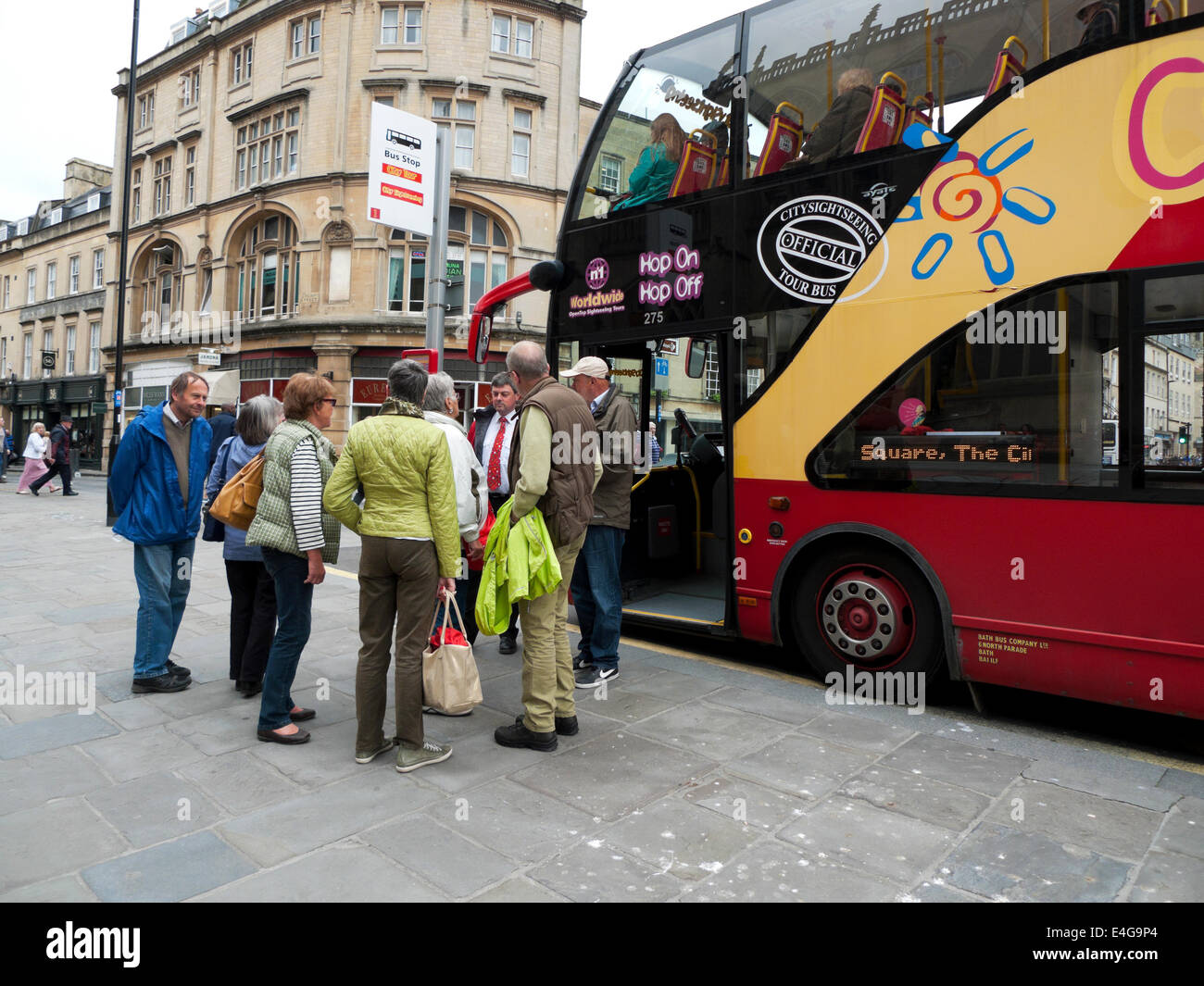 Tourists and Hop On Hop Off Bus in Bath Spa England UK KATHY DEWITT ...