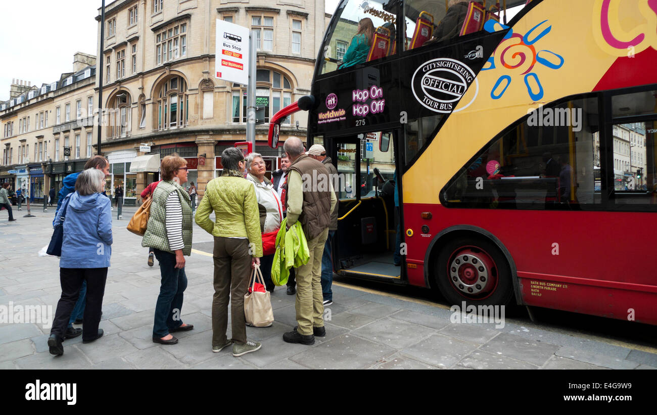 Tourists and Hop On Hop Off Bus in Bath Spa England UK KATHY DEWITT ...