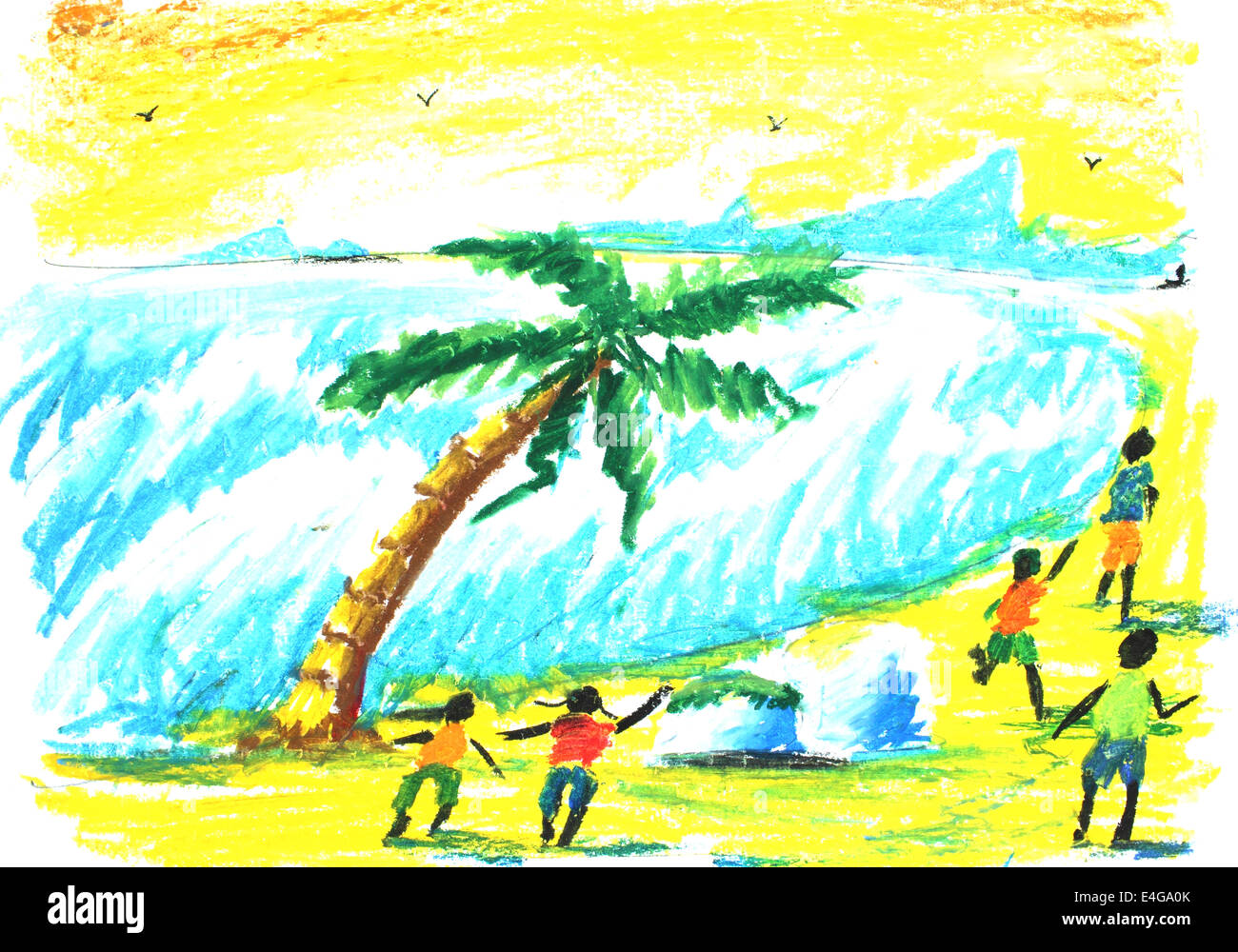 Happy family drawing on beach hi-res stock photography and images - Alamy