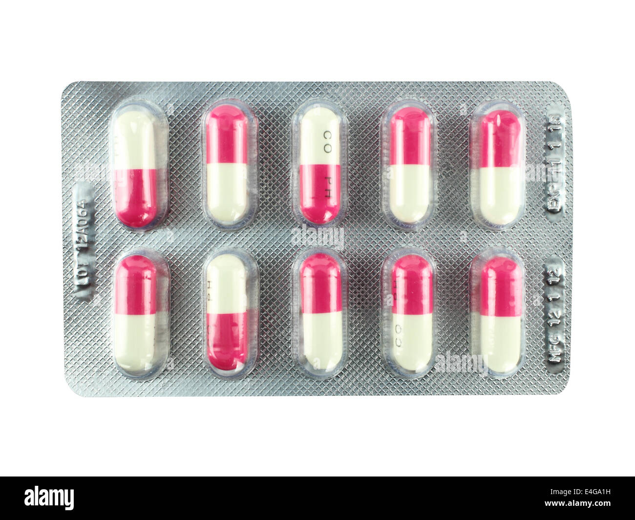 Pink and white pill on a white background Stock Photo - Alamy
