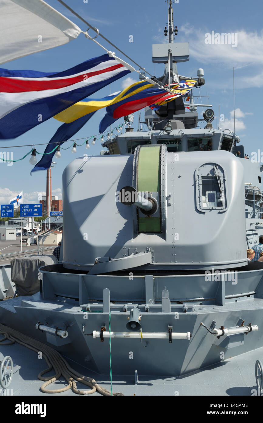 Minelayer FNS Uusimaa of the Finnish Navy parading at Turku on the ...