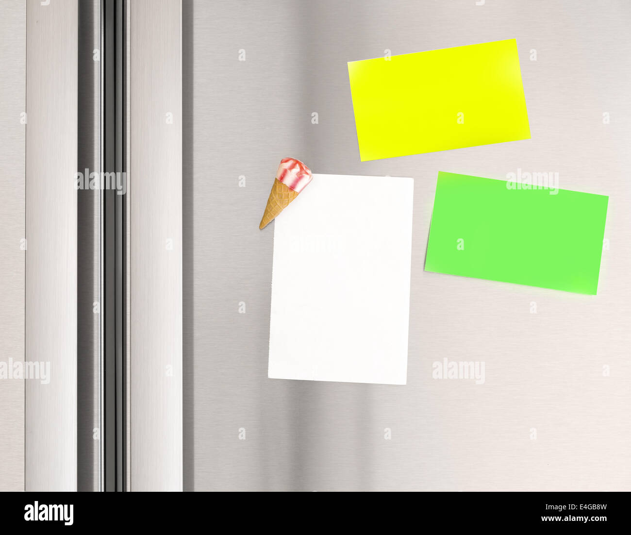 Colorful sticky notes on the fridge at home, abstract domestic ...