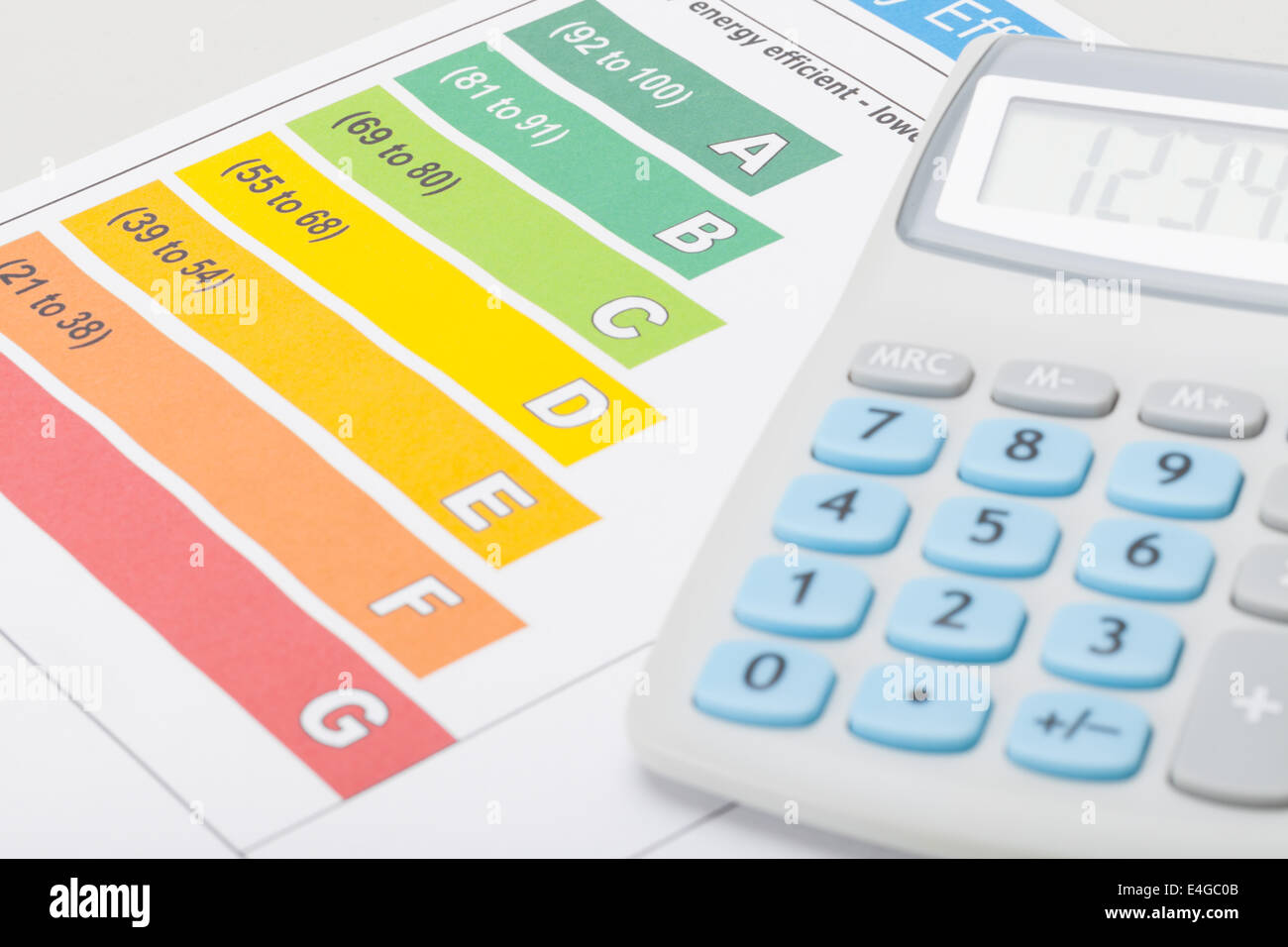 Energy efficiency chart with calculator Stock Photo - Alamy