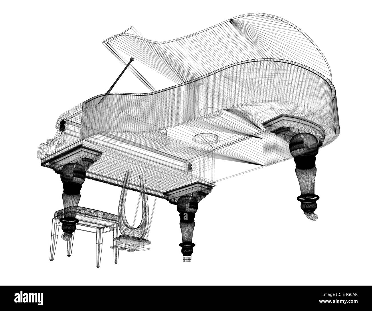 Antique grand Piano with path, 3D model body structure, wire model ...