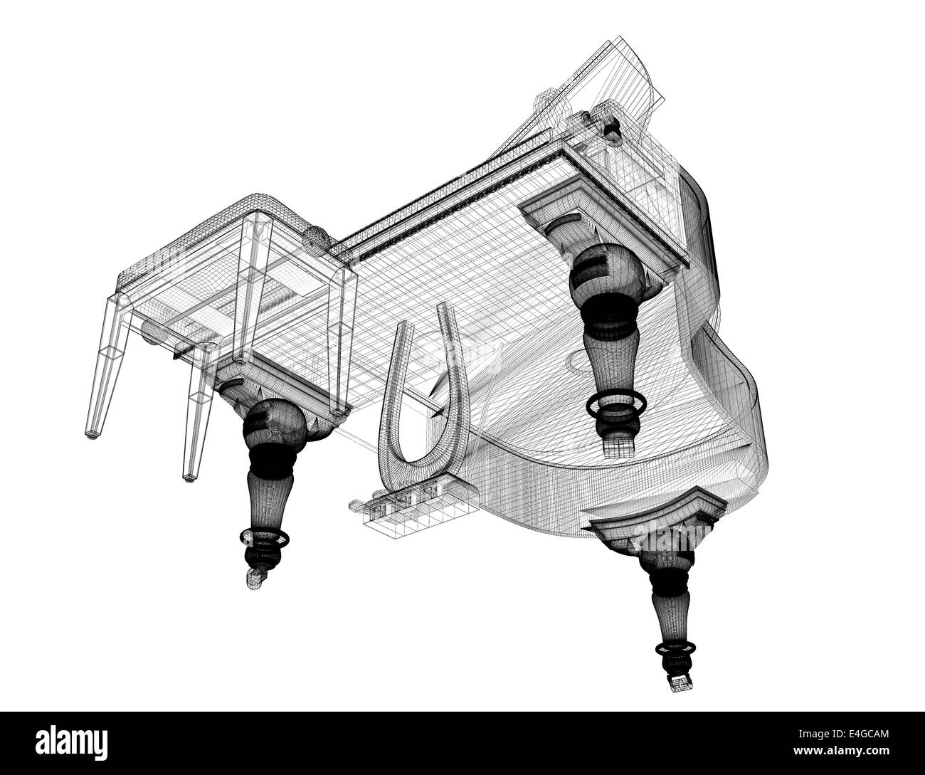 Antique grand Piano with path, 3D model body structure, wire model ...