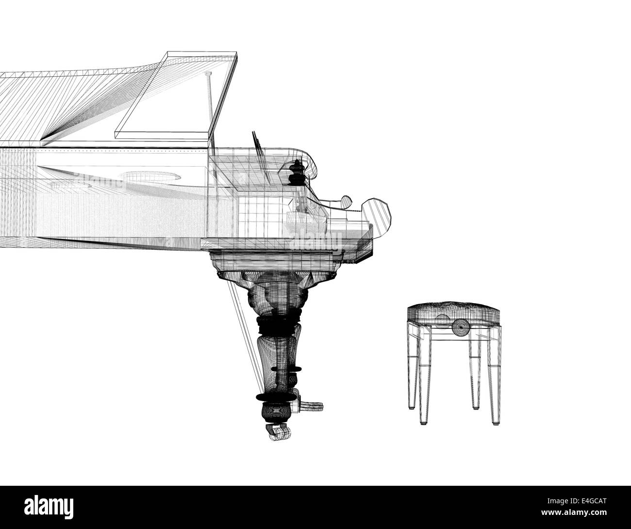 Antique grand Piano with path, 3D model body structure, wire model ...