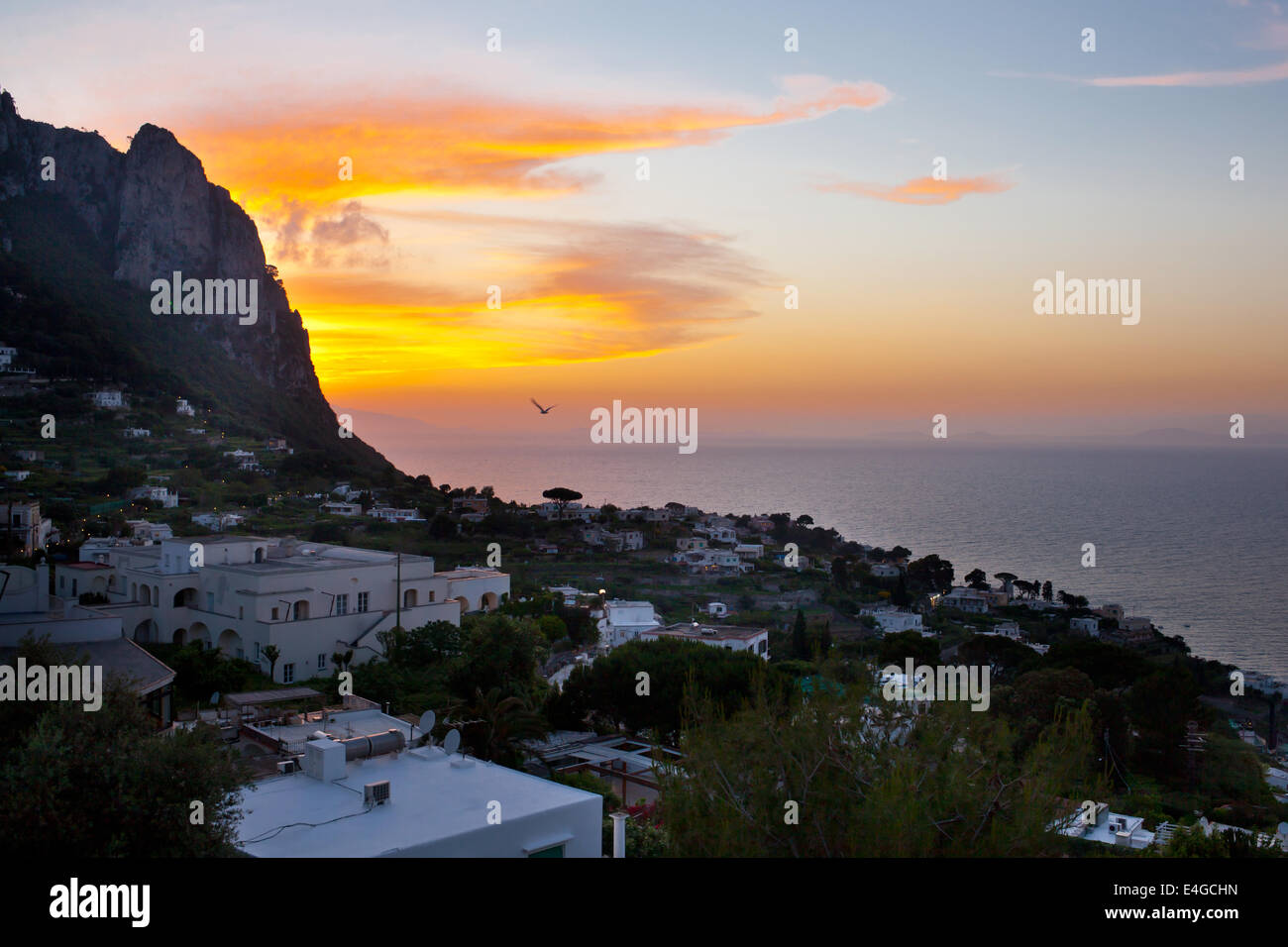 Sunset on Capri Island with typical village Stock Photo - Alamy