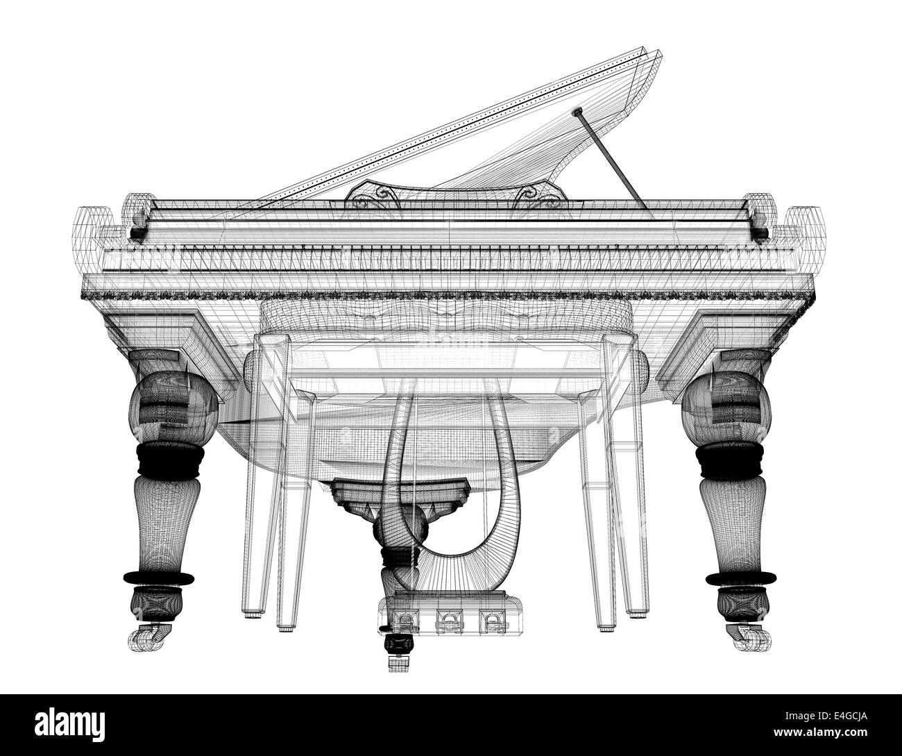 Antique grand Piano with path, 3D model body structure, wire model ...