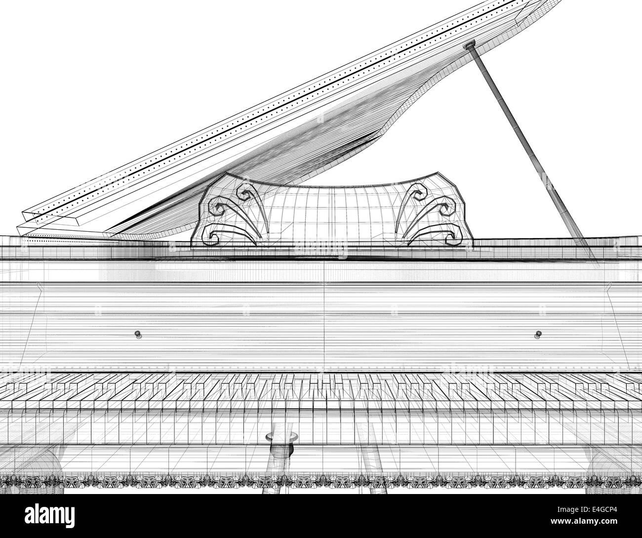 Antique grand Piano with path, 3D model body structure, wire model ...