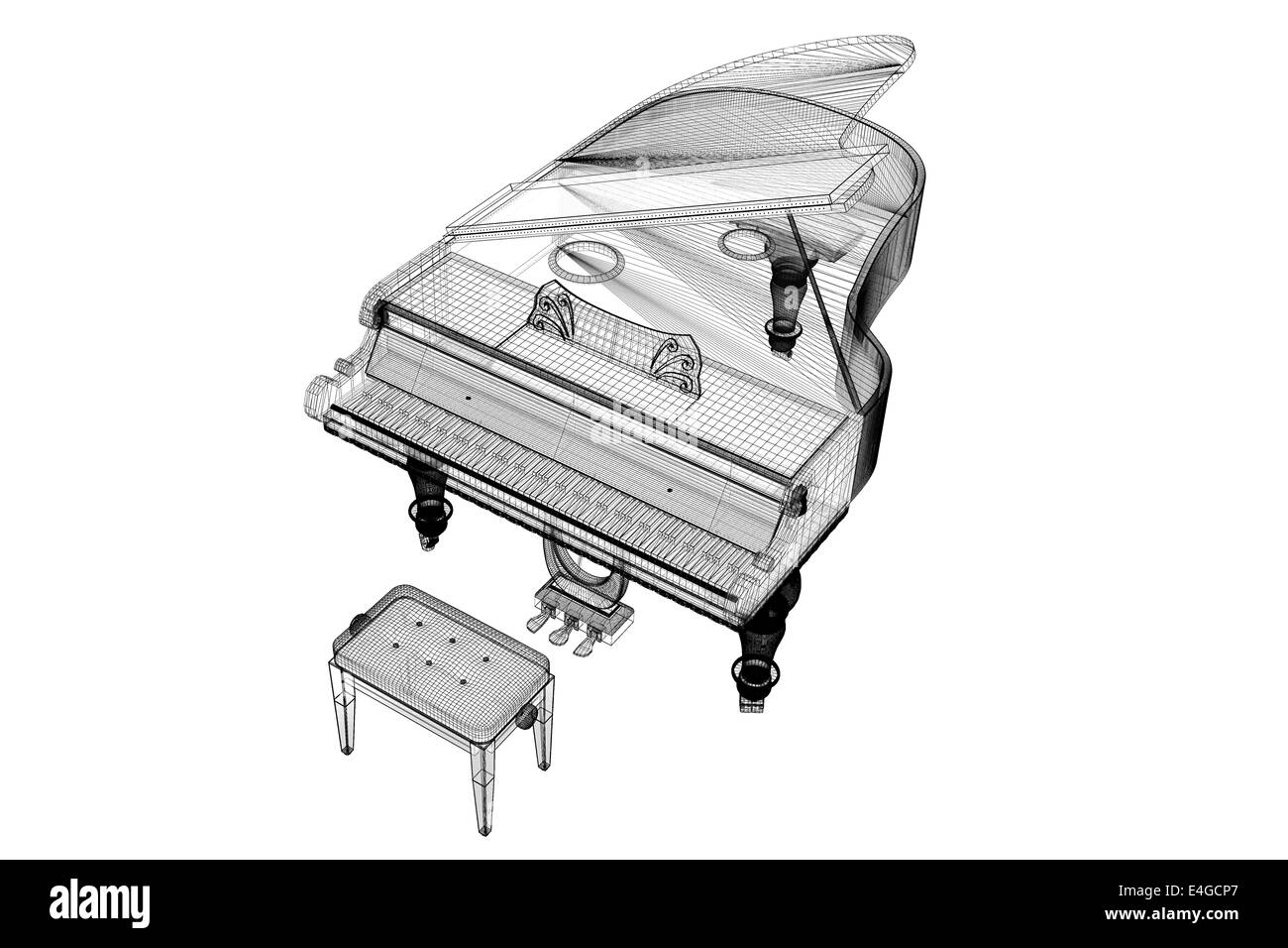 Antique grand Piano with path, 3D model body structure, wire model ...