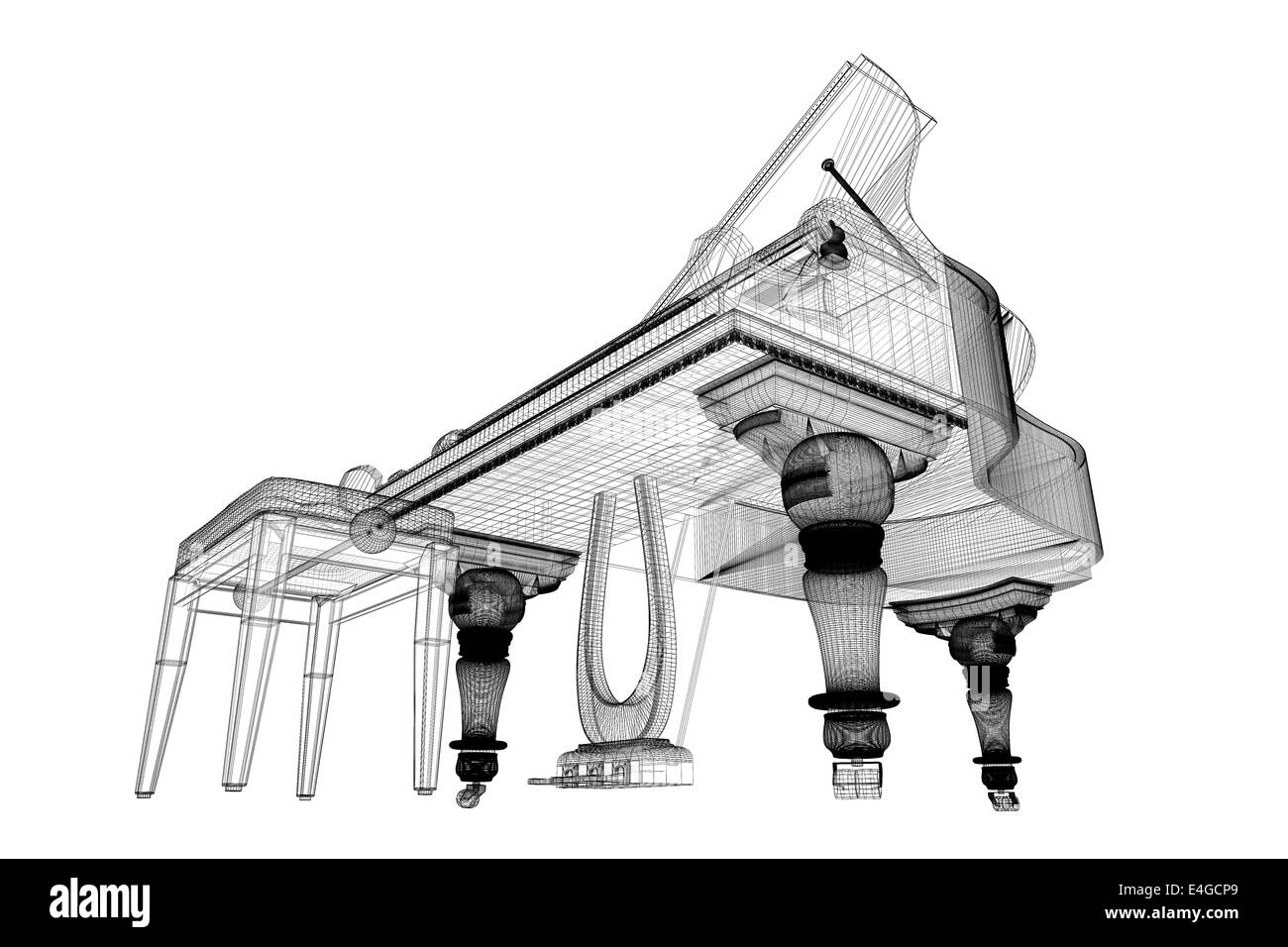 Antique grand Piano with path, 3D model body structure, wire model ...