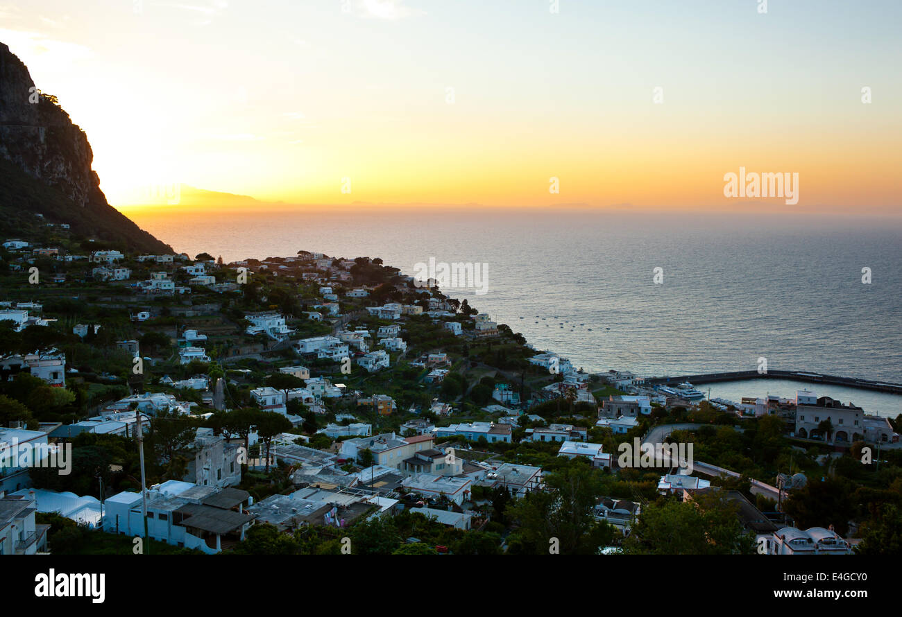 Sunset on Capri Island with typical village Stock Photo - Alamy