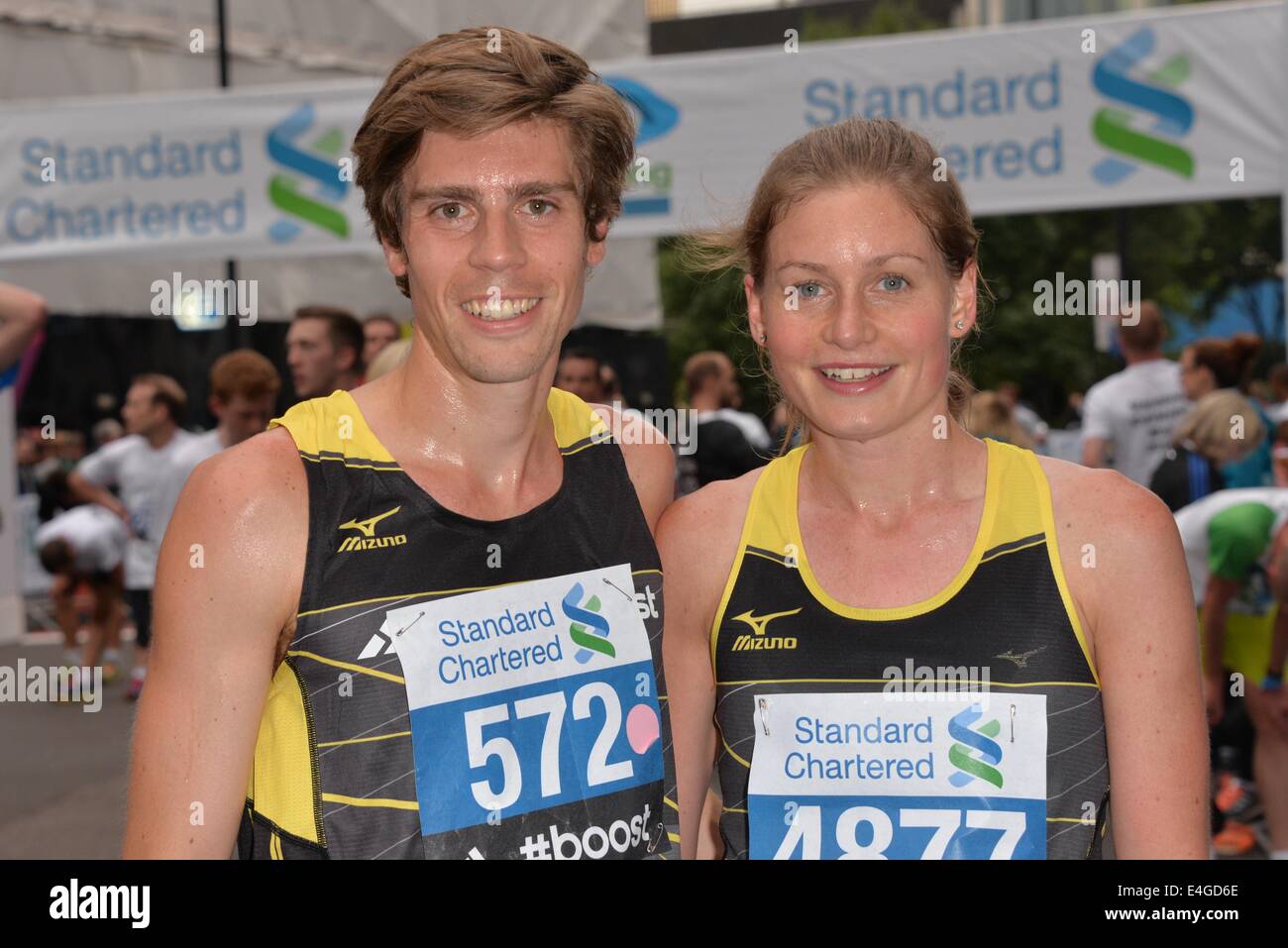 London, UK. 10th July, 2014. Husband and wife Phil Wicks and Emily Wicks is the first male and ...