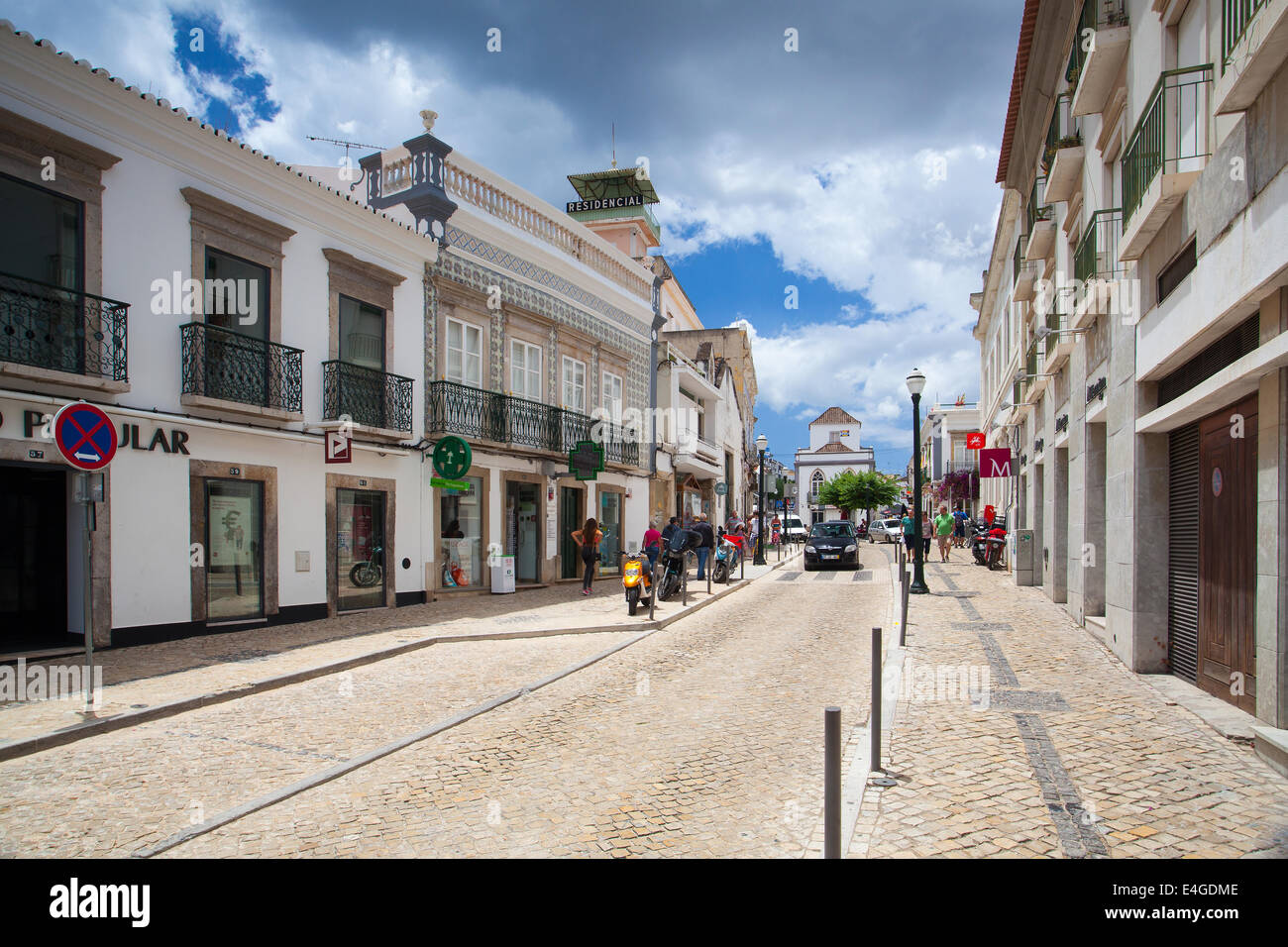 TAVIRA,PORTUGAL-JUNE 7,2014: Renovated historic street in Tavira city ...