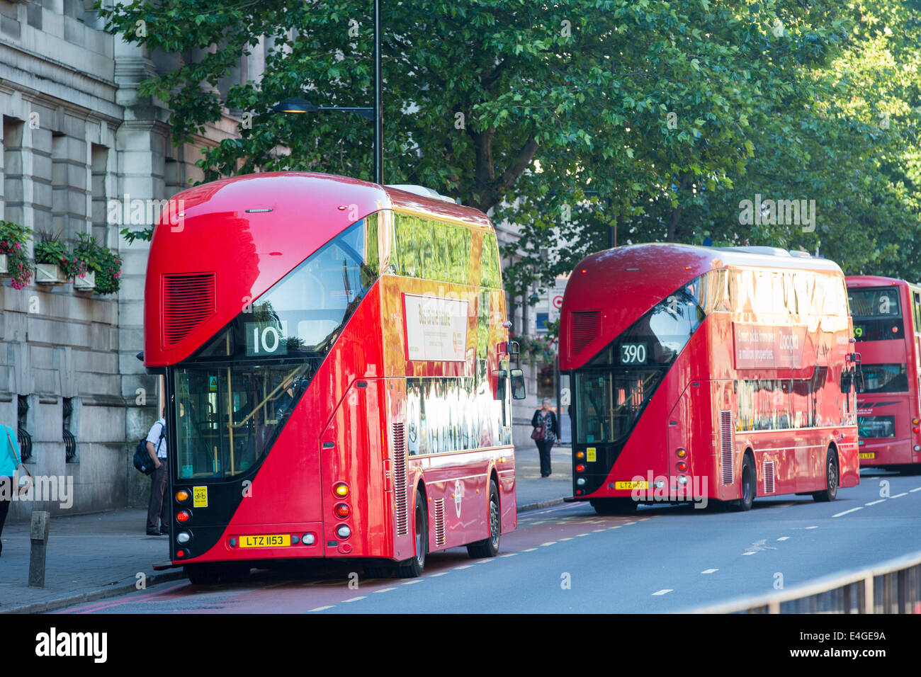 An ultra modern hybrid routemaster bus by St Pancras station in London ...
