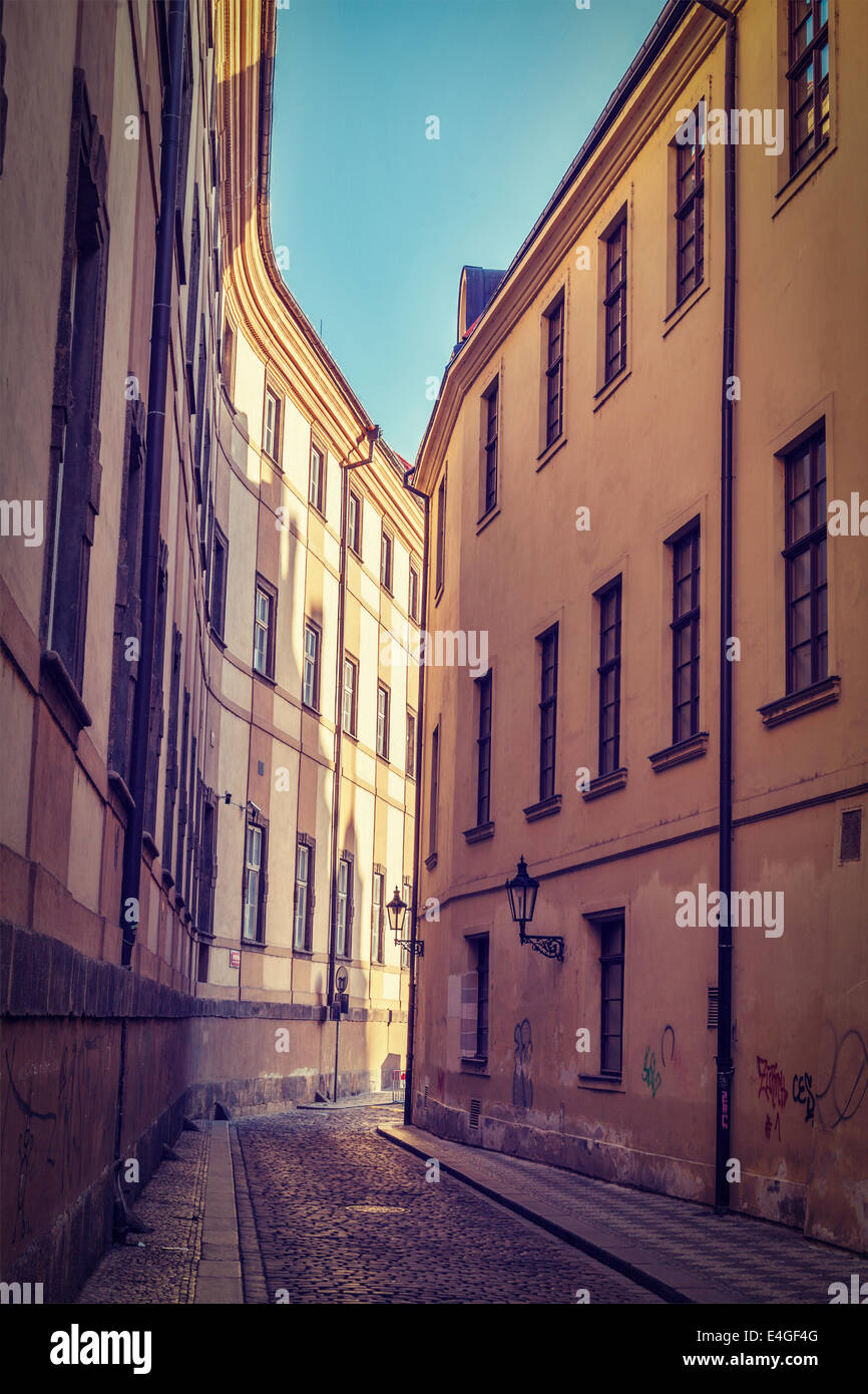 Vintage retro hipster style travel image of Prague street with old ...
