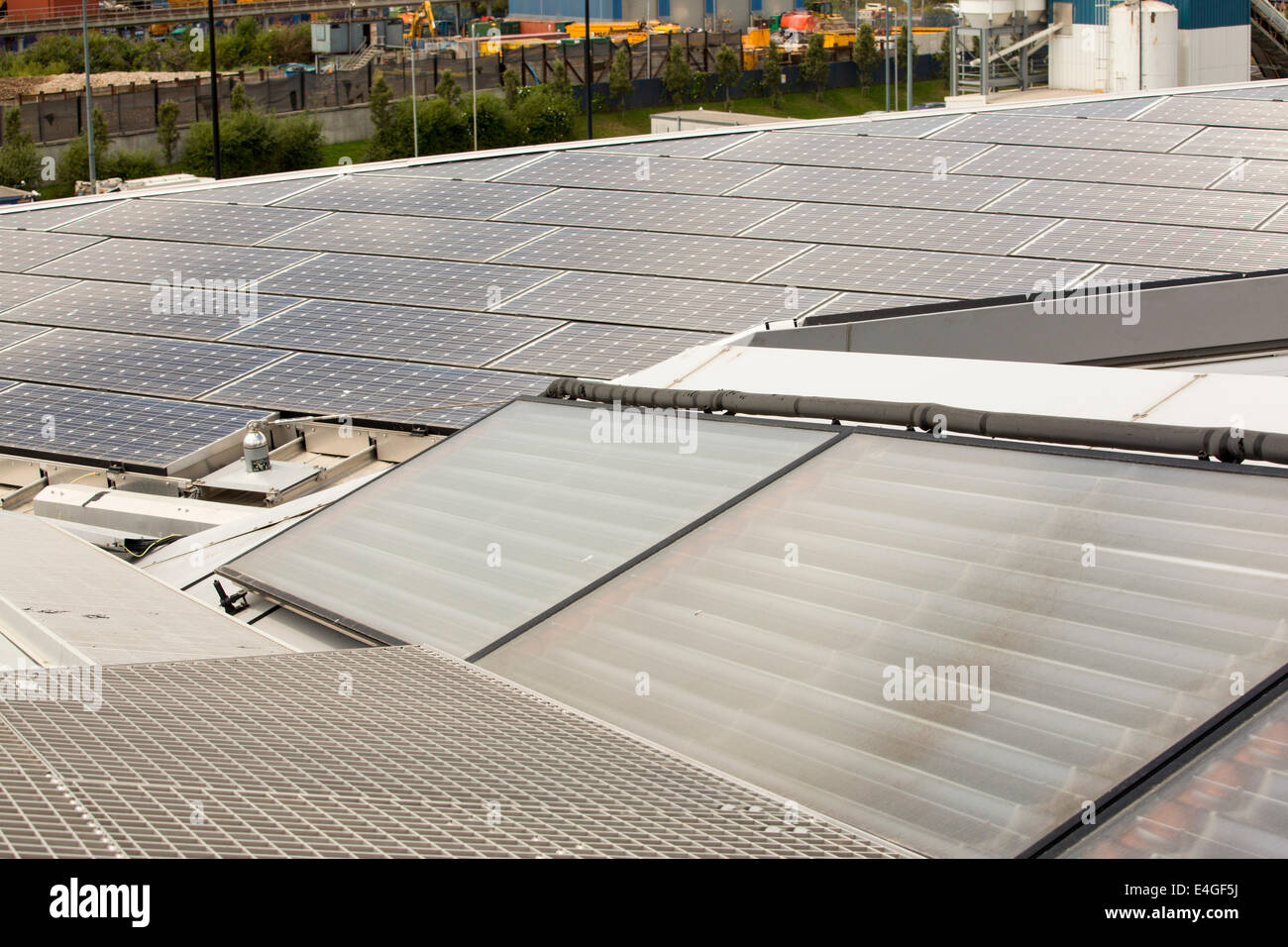 Solar thermal and solar PV panels on the roof of the Crystal building ...