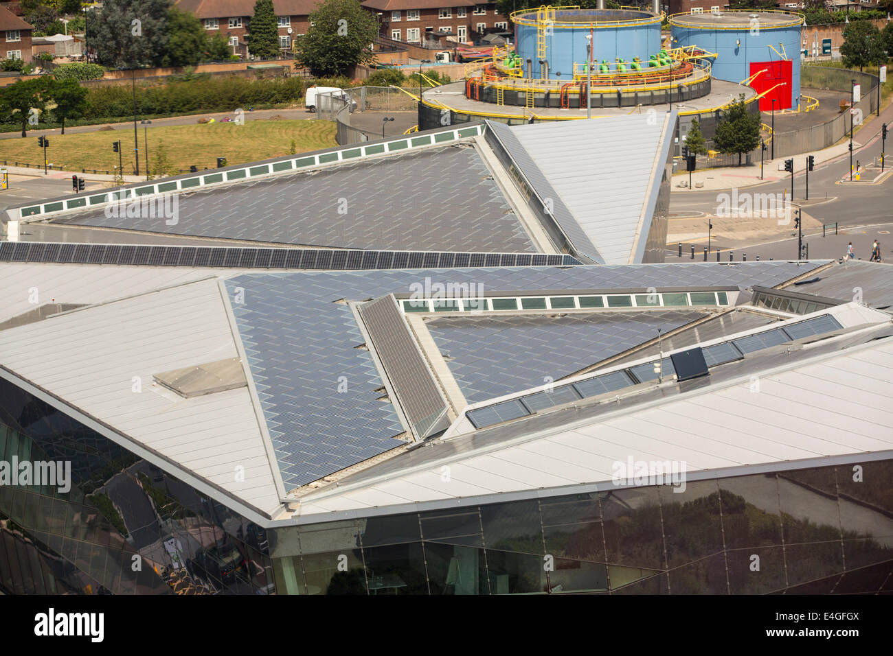 Solar thermal and solar PV panels on the roof of the Crystal building ...