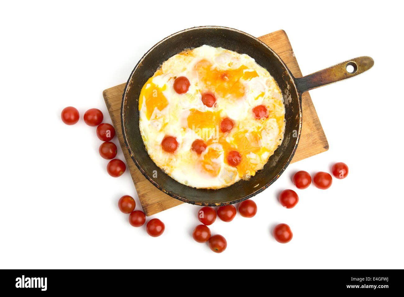 Cooked eggs in pan Cut Out Stock Images & Pictures - Alamy