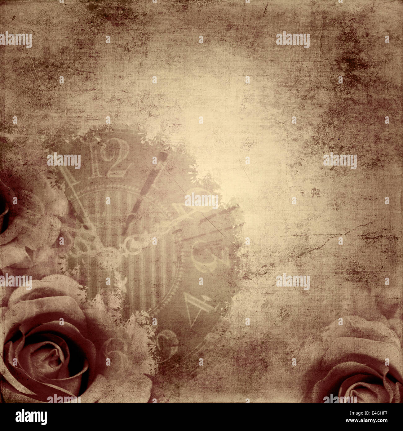 vintage texture background with watch (time) and rose Stock Photo - Alamy