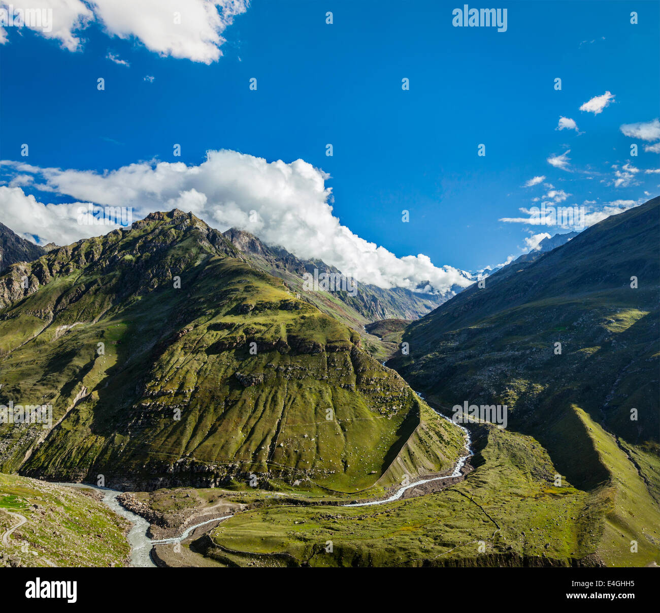Himalayan valley in Himalayas. Lahaul valley, Himachal Pradesh, India ...