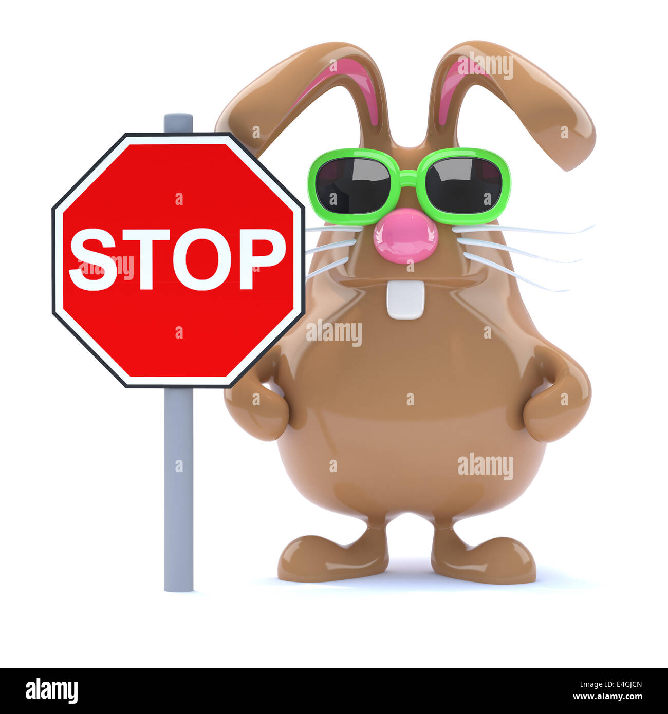 3d render of a rabbit next to a stop sign Stock Photo - Alamy