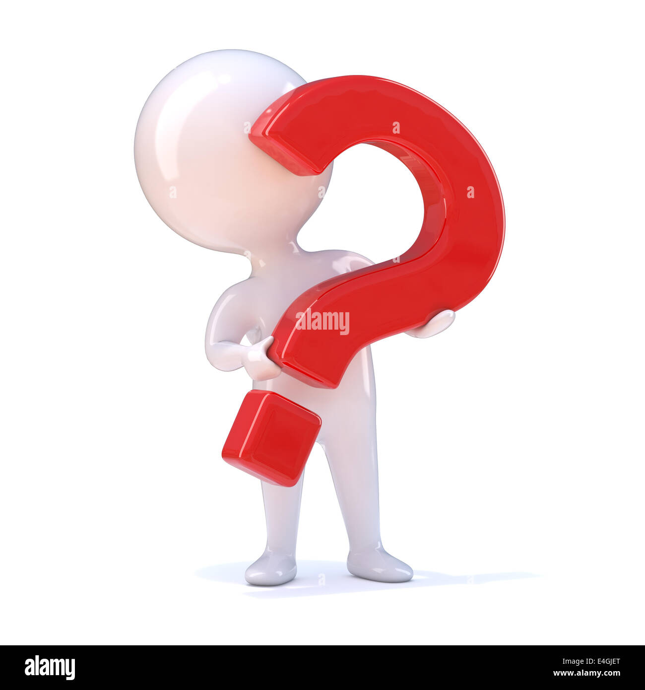 3d render of a little person holding a question mark Stock Photo - Alamy