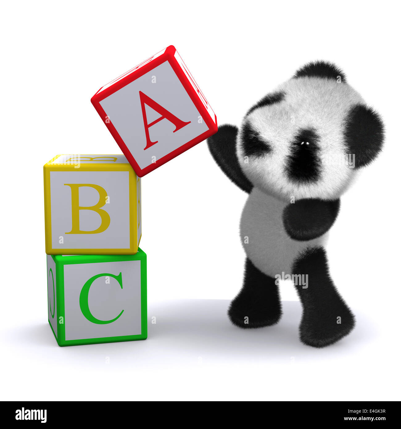 3d render of a panda playing with a tower of alphabet blocks Stock ...