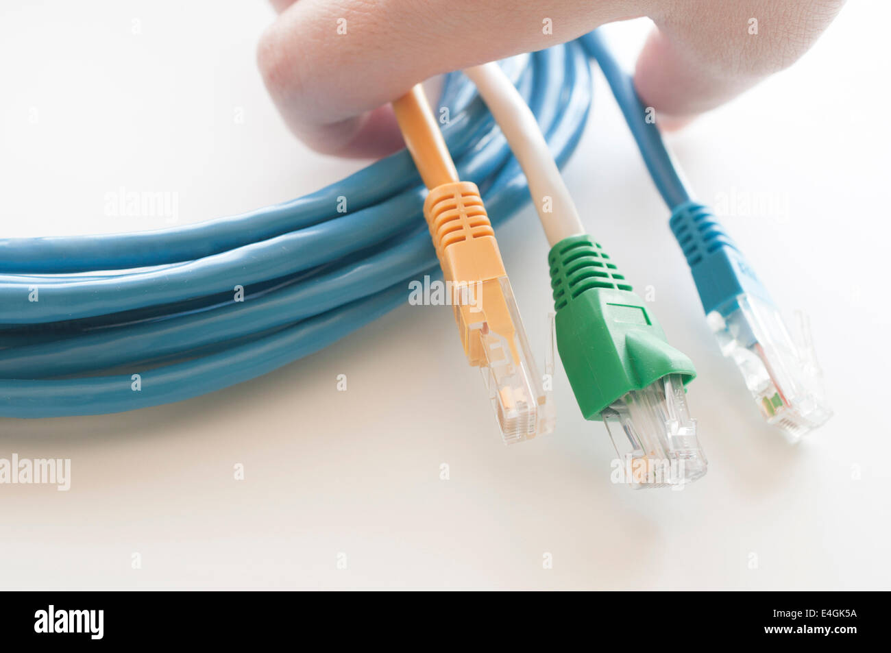 Hand holding network cables one white background Stock Photo - Alamy