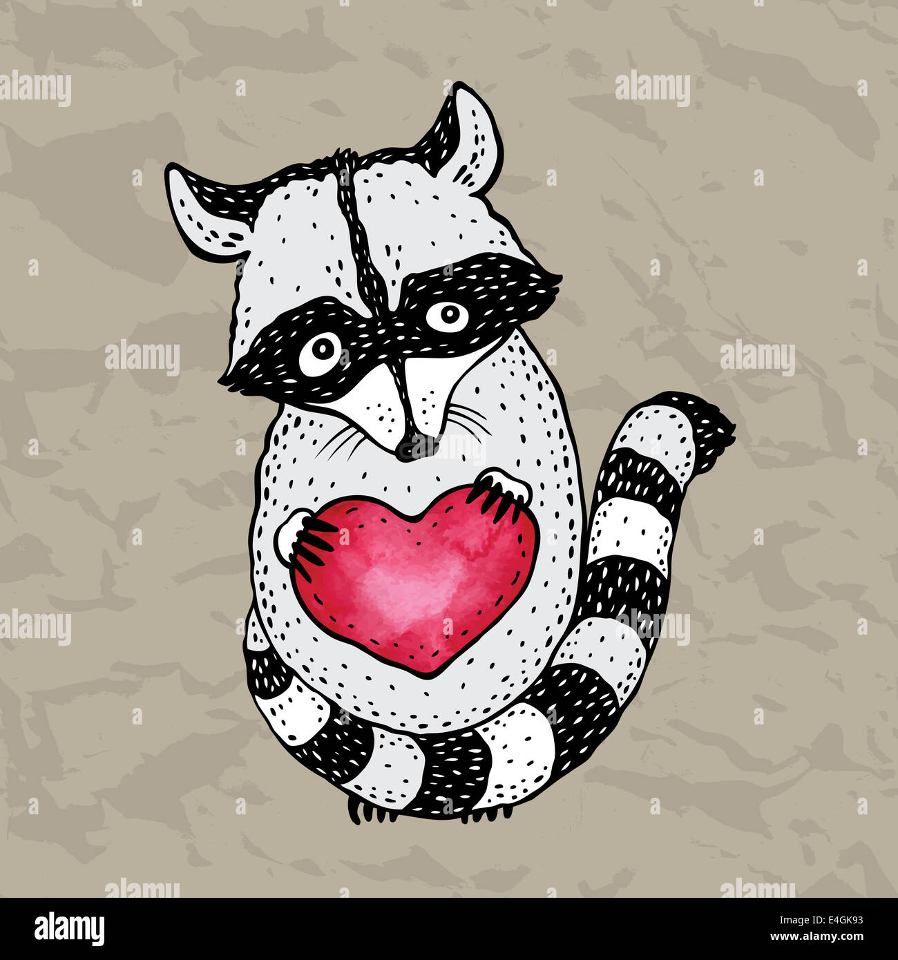 Cute raccoon with heart in hands Stock Photo - Alamy