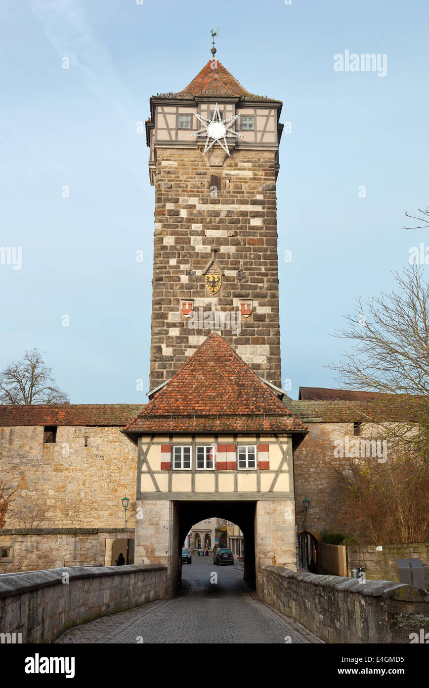 Old castle gate with castle tower of Rothenburg ob der Tauber in ...