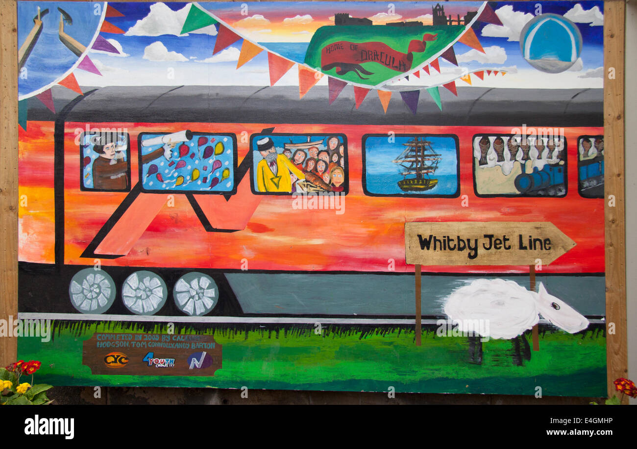 Painting of a train at Whitby station, by schoolchildren of Whitby ...