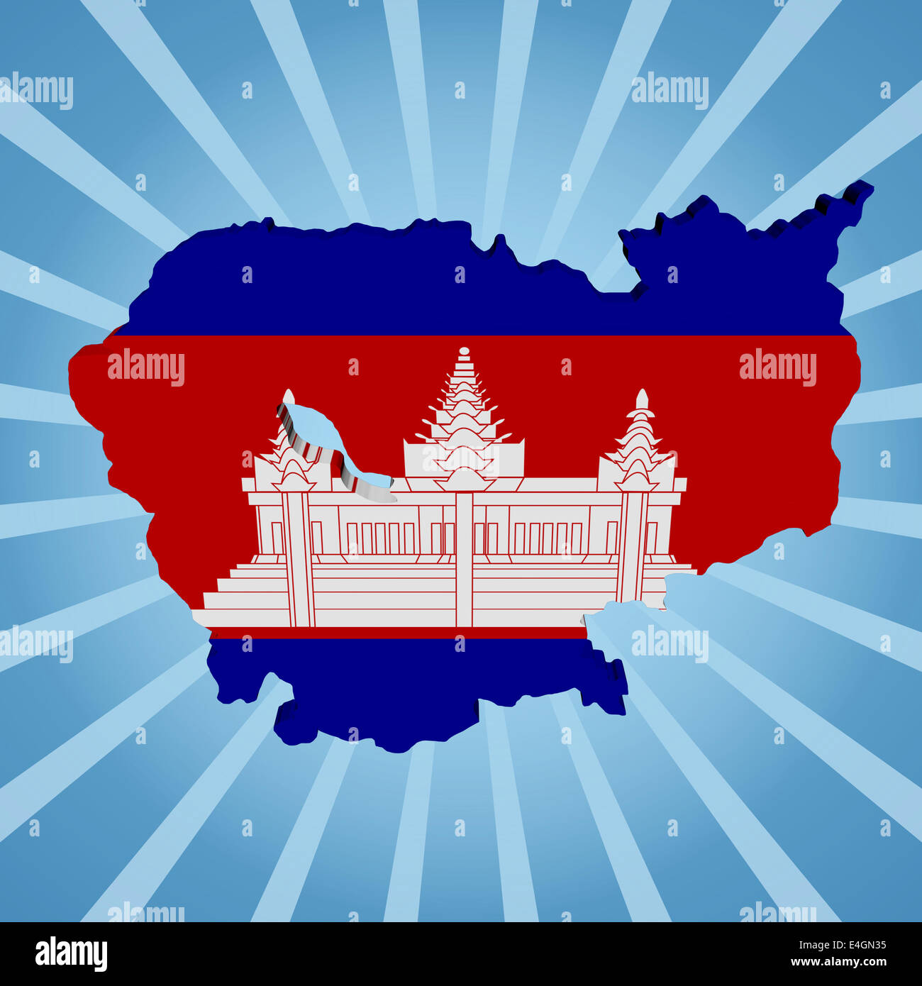 Cambodia map flag on blue sunburst illustration Stock Photo - Alamy