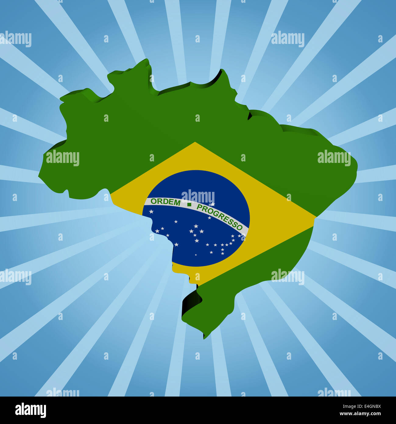 Brazil map flag on blue sunburst illustration Stock Photo - Alamy