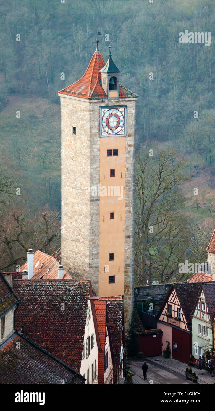 Old castle gate with castle tower of Rothenburg ob der Tauber in ...