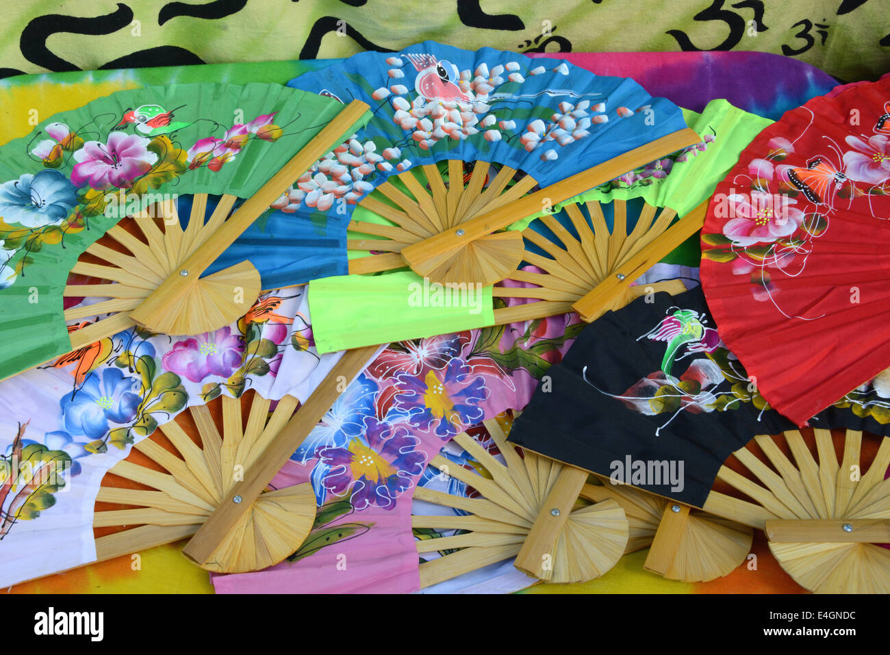 Painted bamboo fans Stock Photo - Alamy