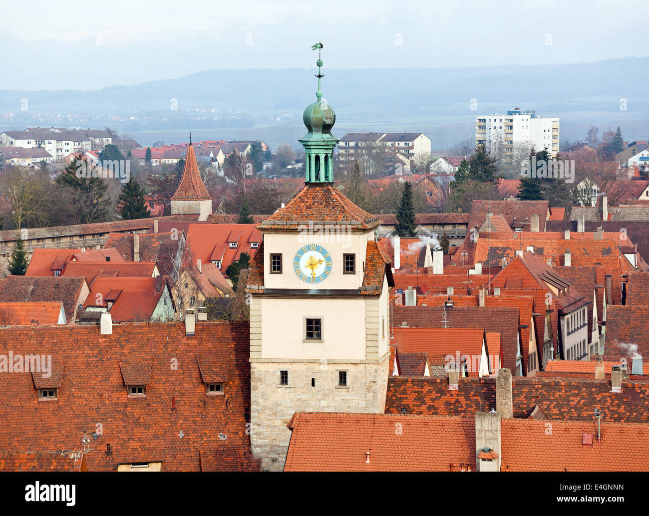 Old tower of the city fortification of Rothenburg ob der Tauber in ...