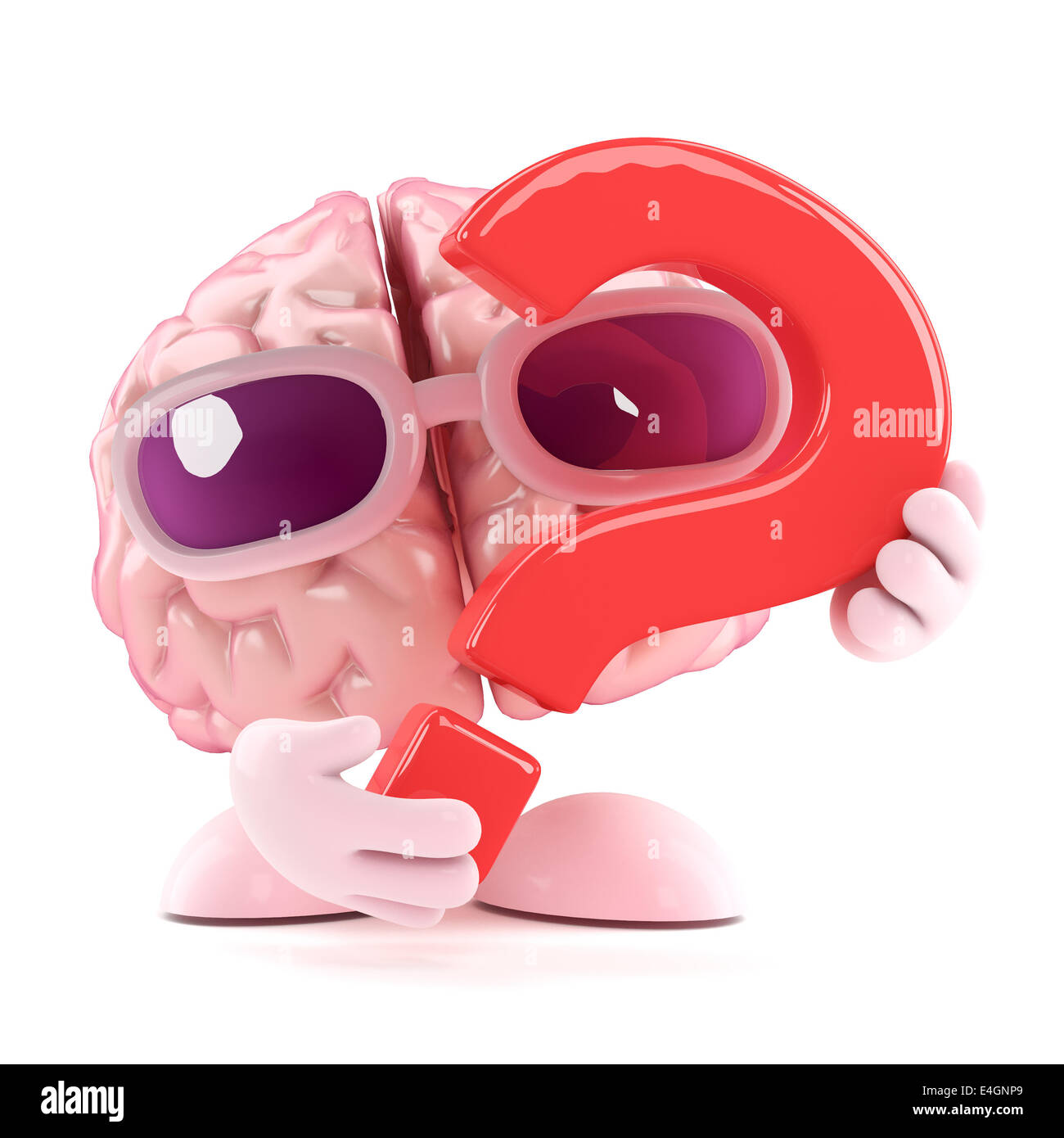 3d render of a brain holding a question mark Stock Photo - Alamy