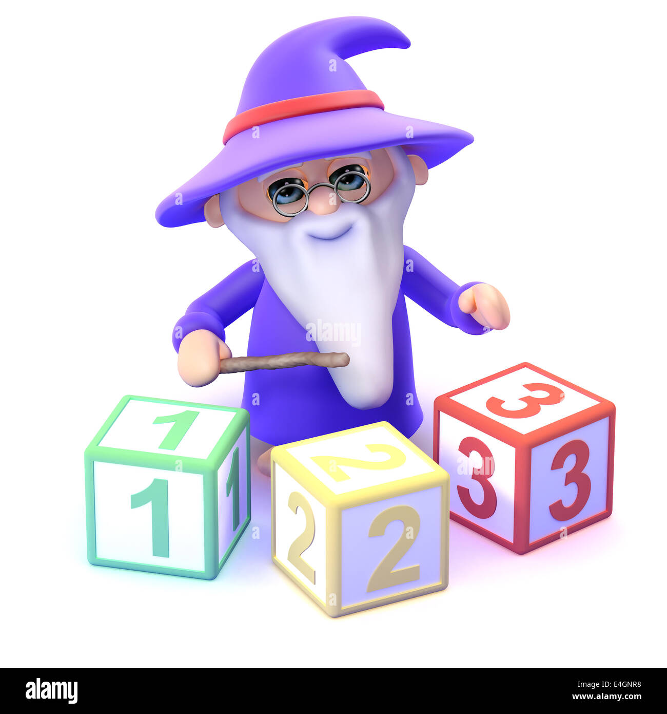 3d render of wizard with counting blocks Stock Photo - Alamy