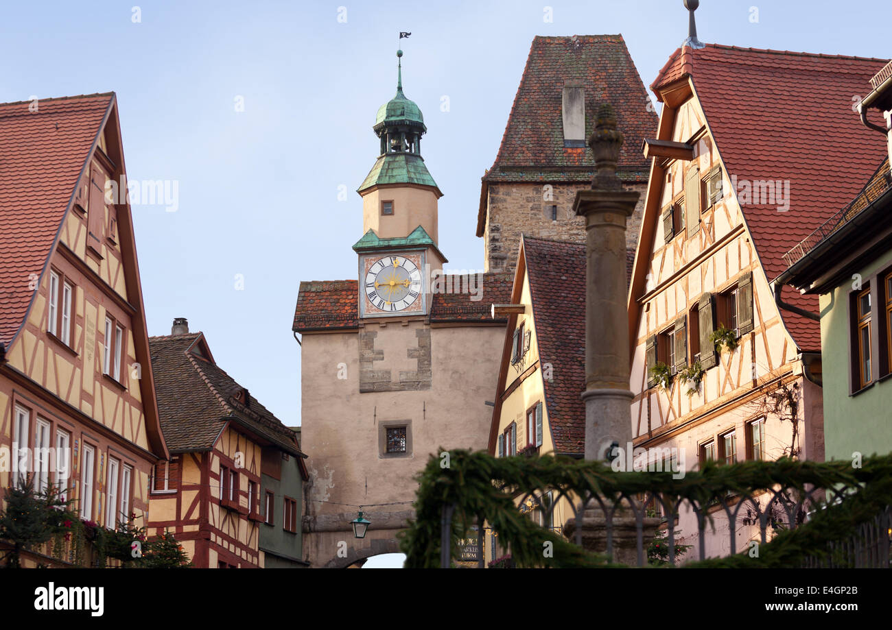 Old tower of the city fortification of Rothenburg ob der Tauber in ...