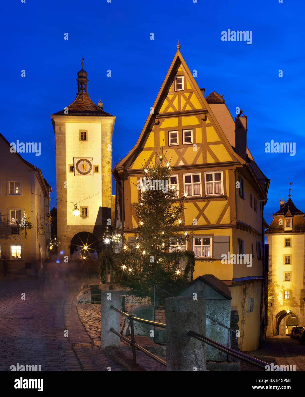 Beautiful view by night of the historic town of Rothenburg ob der ...