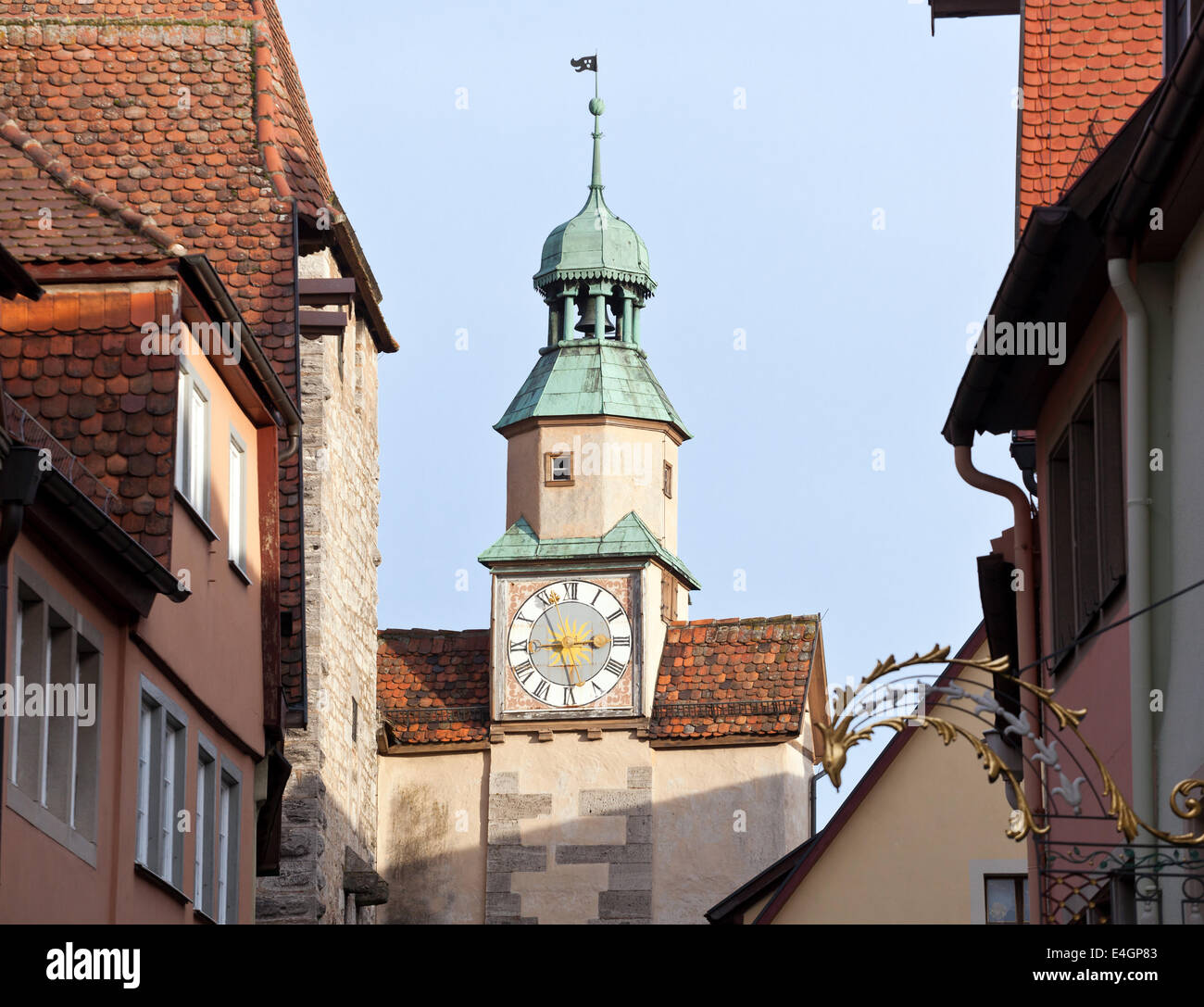 Old tower of the city fortification of Rothenburg ob der Tauber in ...
